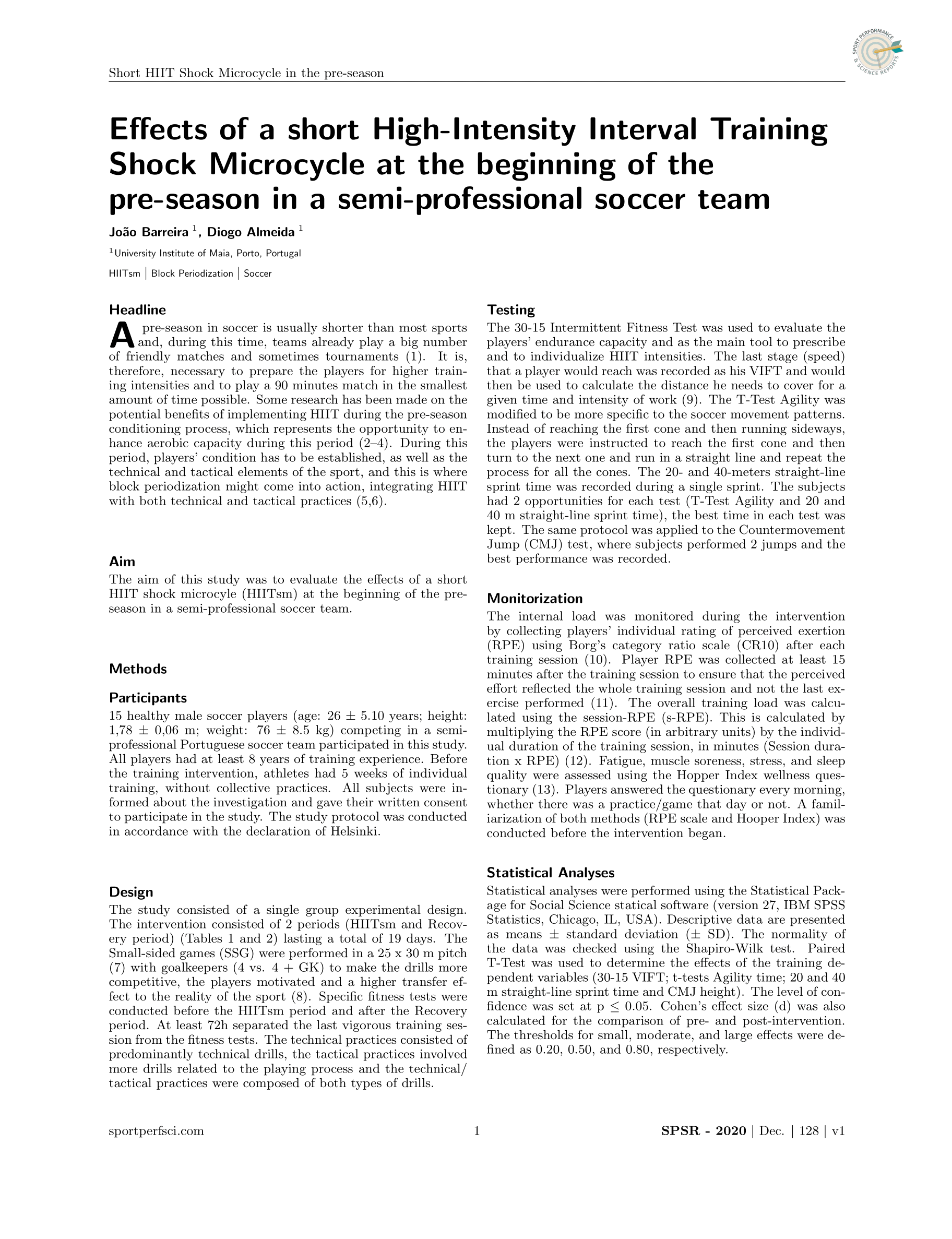 Effects of a short High-Intensity Interval Training Microcycle at the ...
