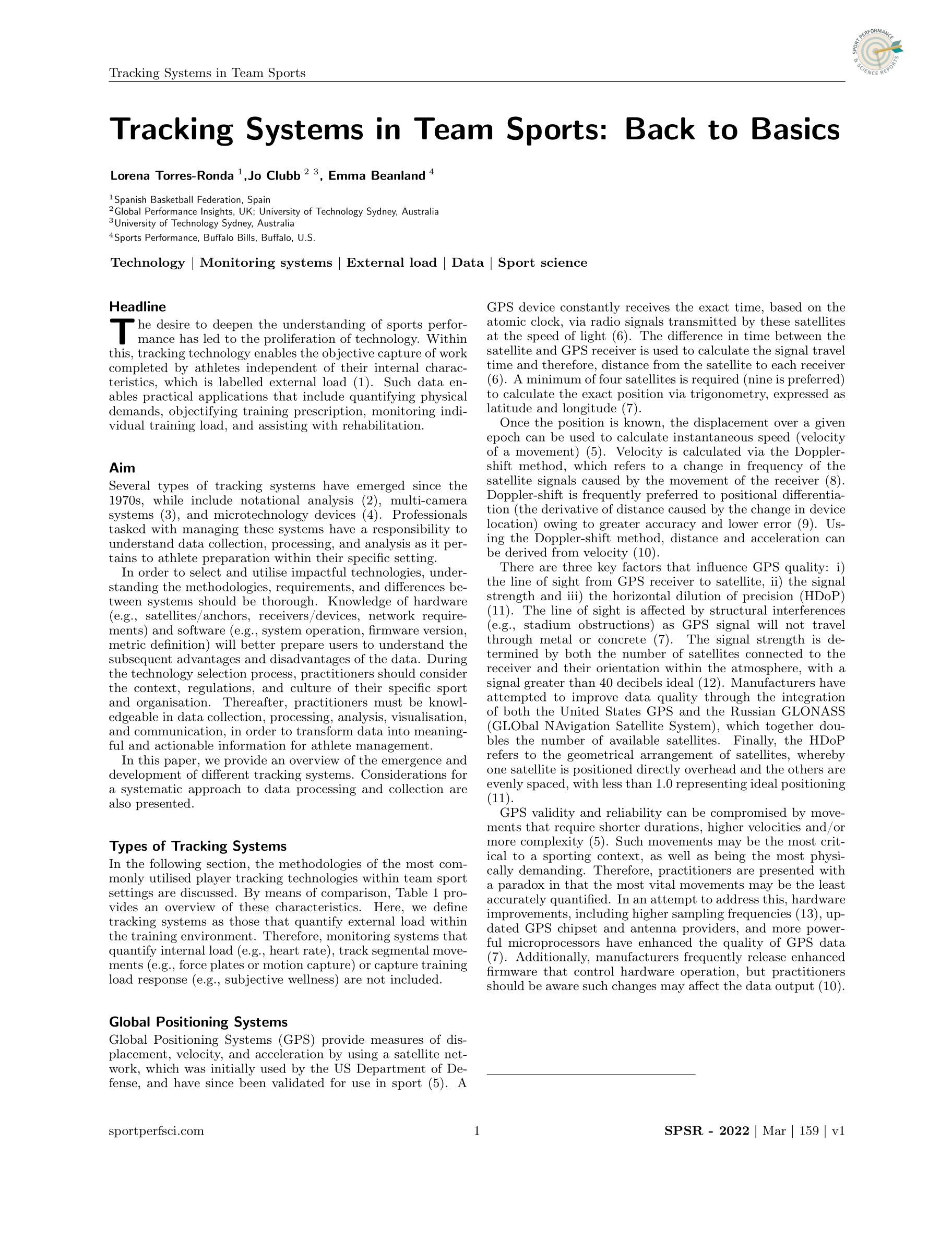 Tracking Systems in Team Sports: Back to Basics – Sport Performance ...