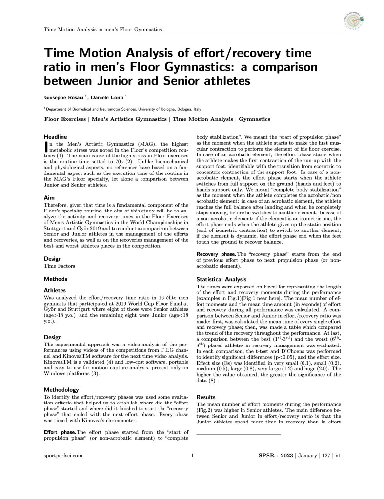 Time Motion Analysis of effort/recovery time ratio in men’s Floor ...