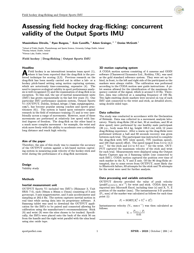 Assessing field hockey drag-flicking: concurrent validity of the Output ...