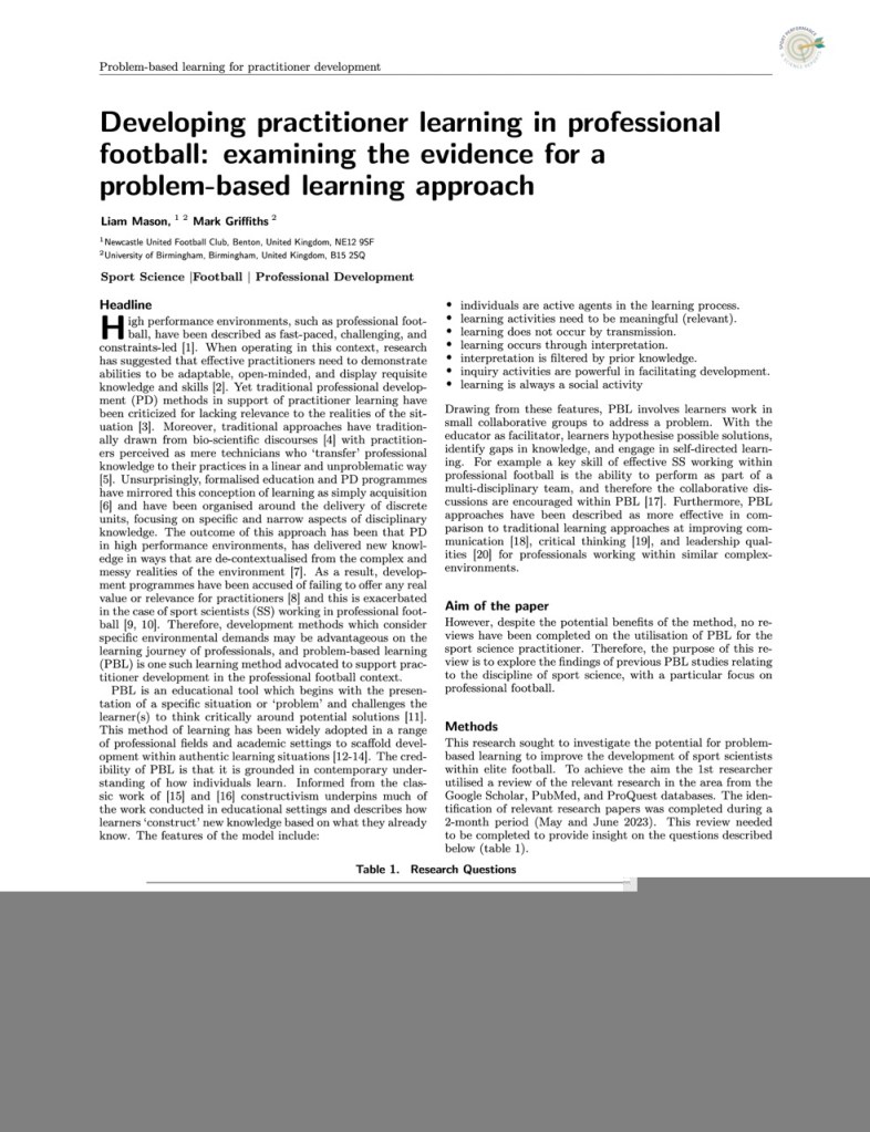Developing practitioner learning in professional football: examining ...