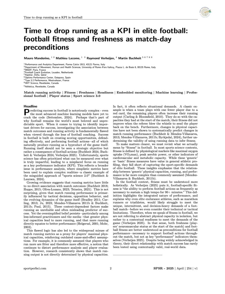 Time to drop running as a KPI in elite football: football fitness and ...