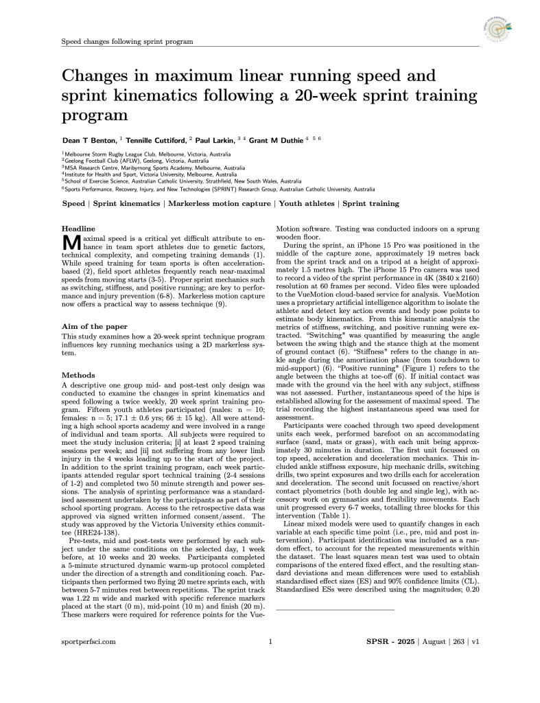 Changes in maximum linear running speed and sprint kinematics following ...